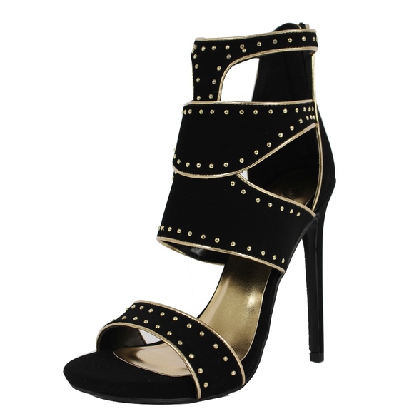 Shoes | Sumac Black Studded Strappy Cutout Ankle High Heel | Poshmark
